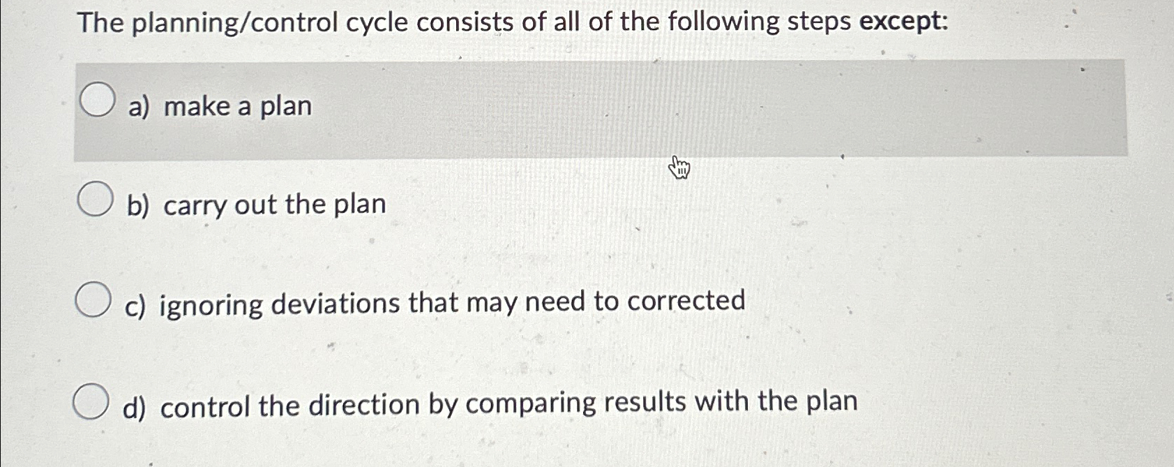 Solved The planning/control cycle consists of all of the | Chegg.com