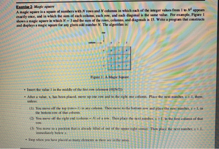 Solved Exercise 2: Magic square A magic square is a square | Chegg.com