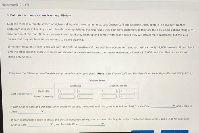 Solved 8. Collusive outcome versus Nash equilibrium Suppose | Chegg.com