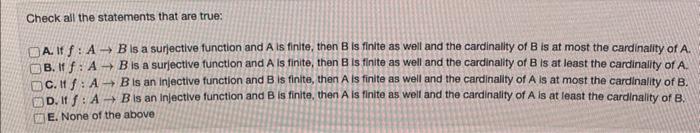 Solved Given the function f:{1}→{1};f(x)=1, check which | Chegg.com