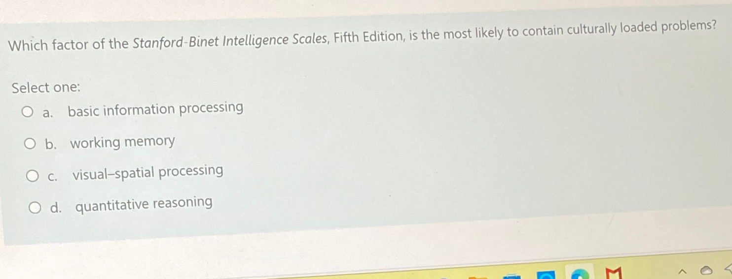 Solved Which factor of the Stanford-Binet Intelligence | Chegg.com