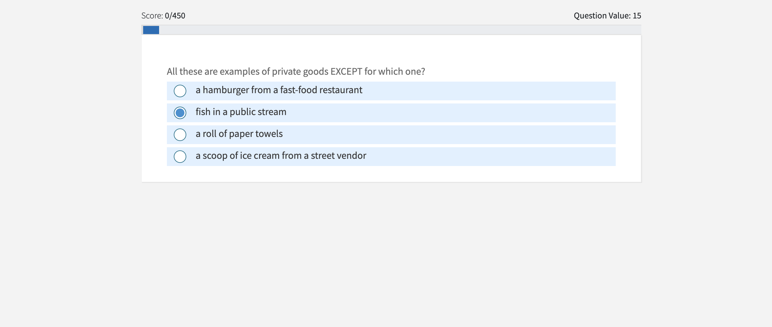 Solved All these are examples of private goods EXCEPT for | Chegg.com