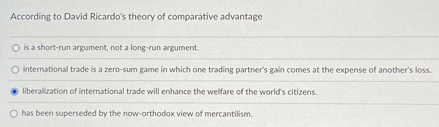 Solved According to David Ricardo's theory of comparative | Chegg.com