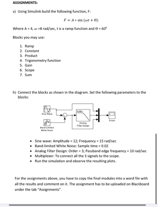 Assignments A Using Simulink Build The Following 1988