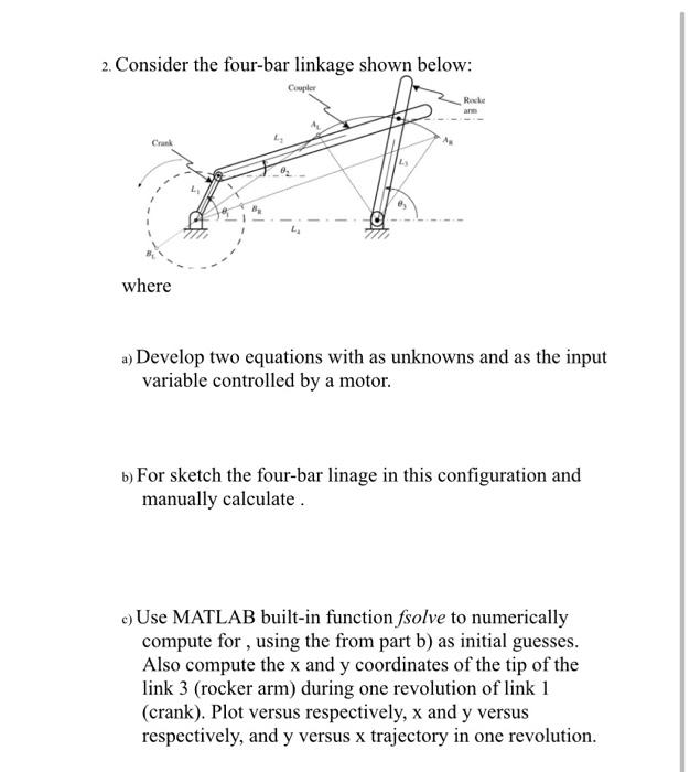 Solved 2. Consider the four-bar linkage shown below: a) | Chegg.com