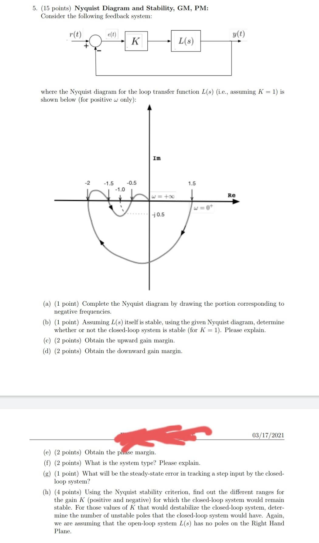 Solved 5. (15 points) Nyquist Diagram and Stability, GM, PM: | Chegg.com