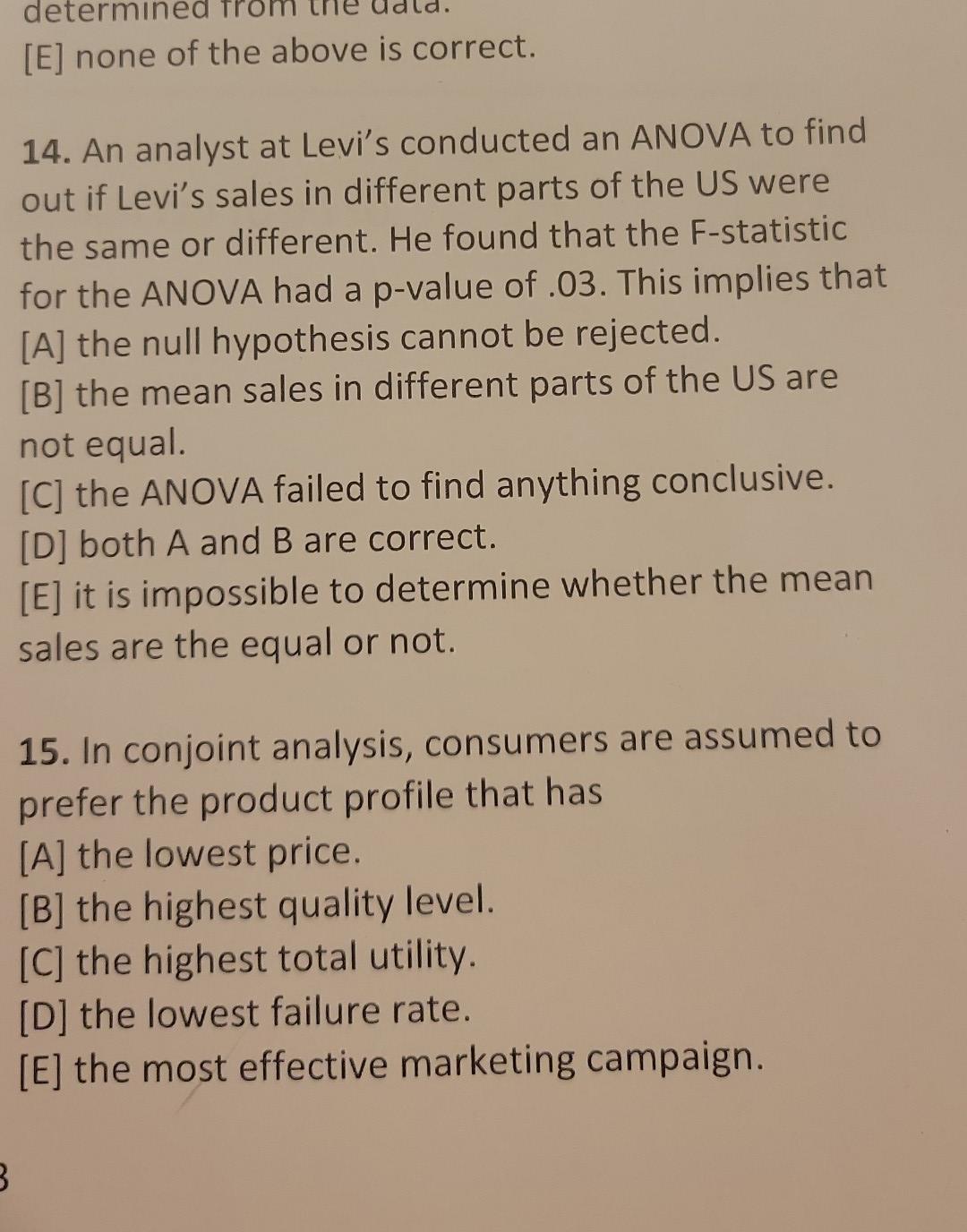Solved [E] none of the above is correct. 14. An analyst at | Chegg.com