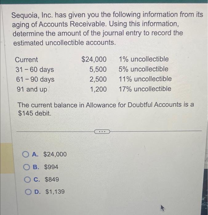 Solved Sequoia, Inc. has given you the following information | Chegg.com