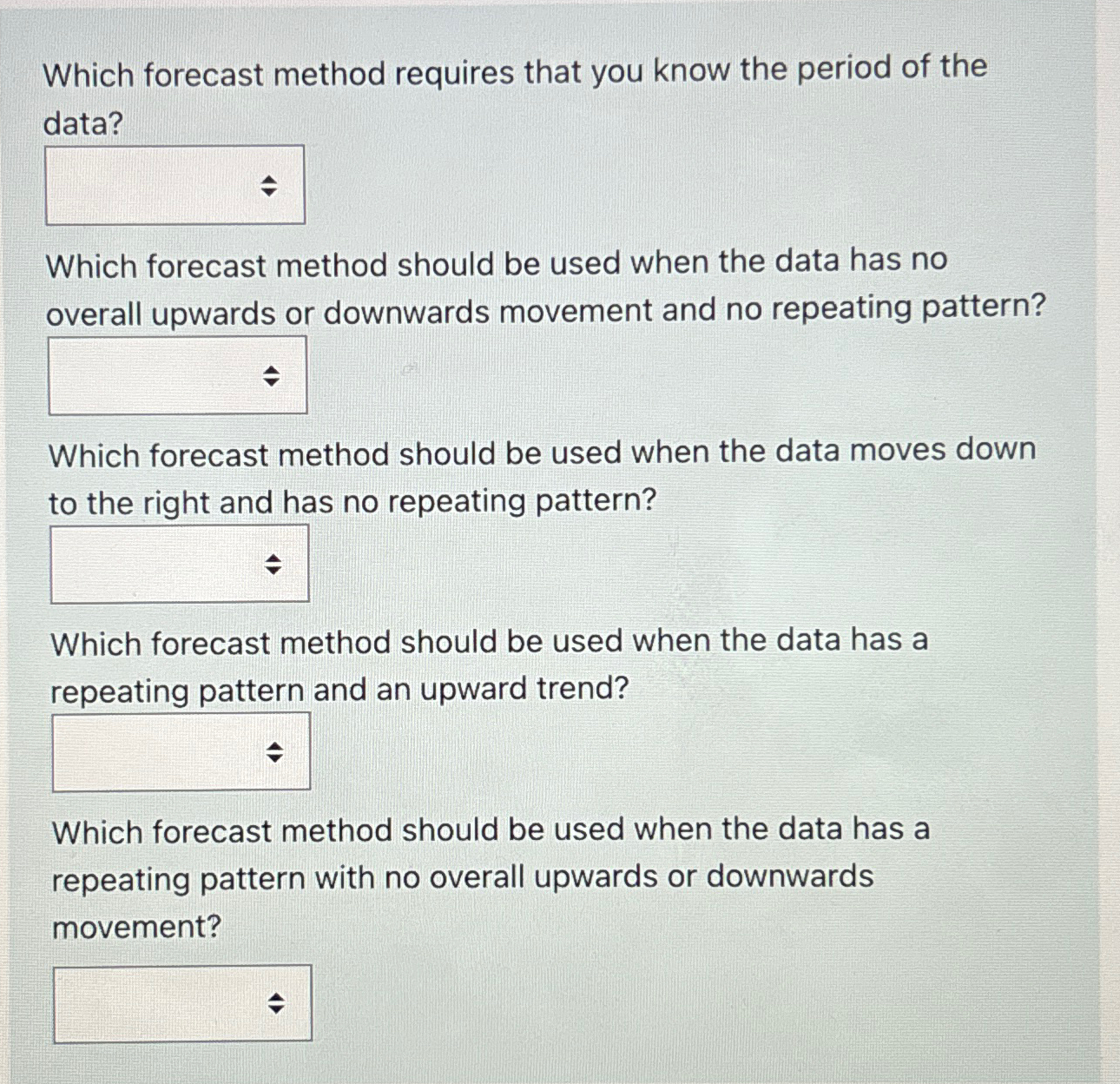 Solved Which forecast method requires that you know the | Chegg.com