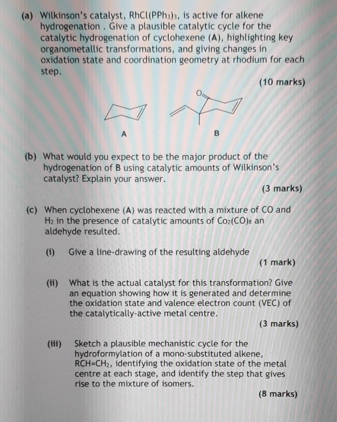 Solved (a) Wilkinson's catalyst, \\( | Chegg.com