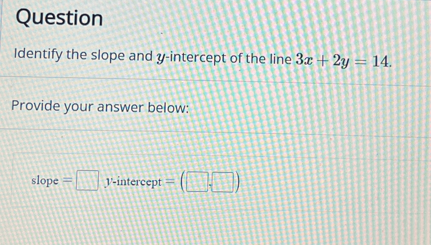 Solved QuestionIdentify the slope and y-intercept of the | Chegg.com