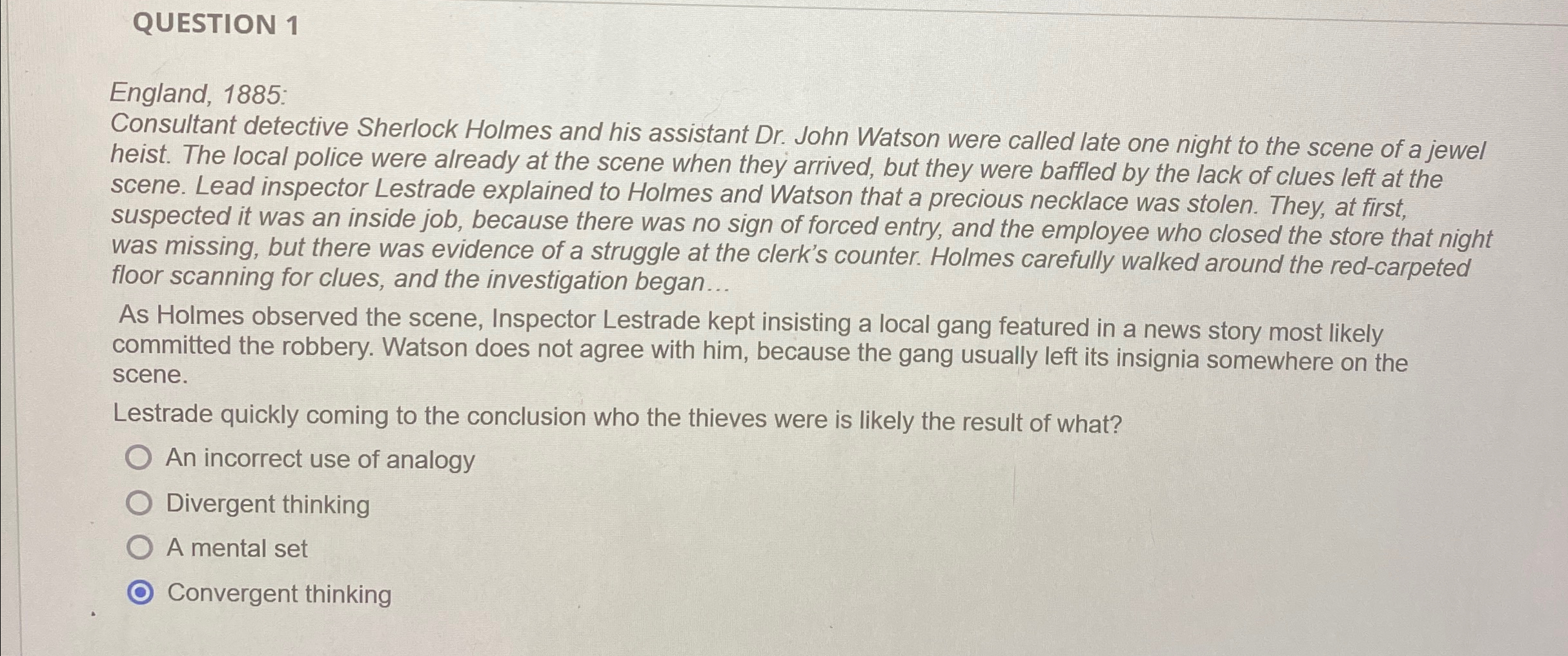 Solved QUESTION 1England, 1885:Consultant detective Sherlock | Chegg.com