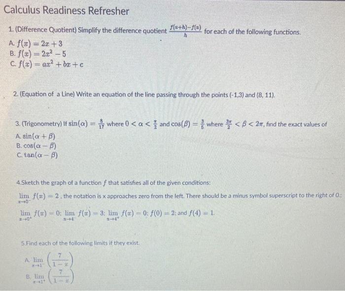 Solved 1 Difference Quotient Simplify The Difference 1010