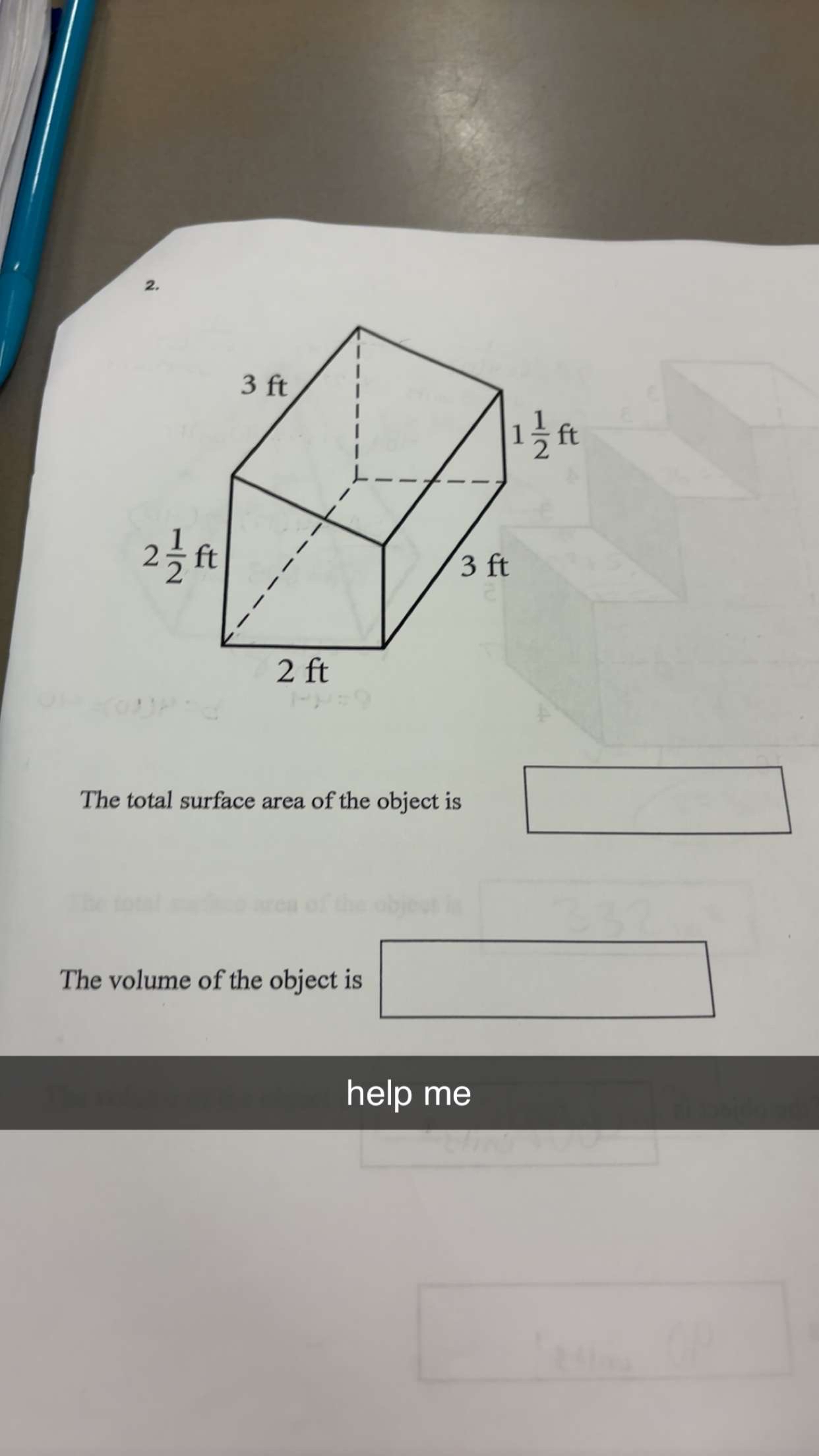 Solved The total surface area of the object isThe volume of | Chegg.com