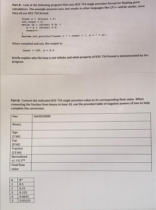Solved Part A: Look at the following program that uses IEEE | Chegg.com