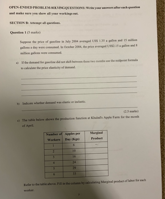 Solved OPEN-ENDED PROBLEM SOLVING QUESTIONS: Write your | Chegg.com