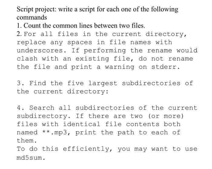 Solved Script project: write a script for each one of the | Chegg.com