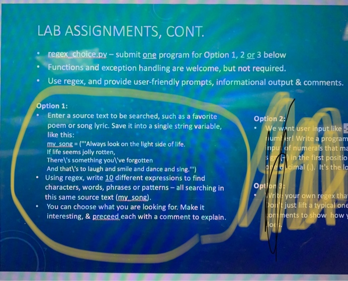 LAB ASSIGNMENTS, CONT. regex choice.py- submit one | Chegg.com