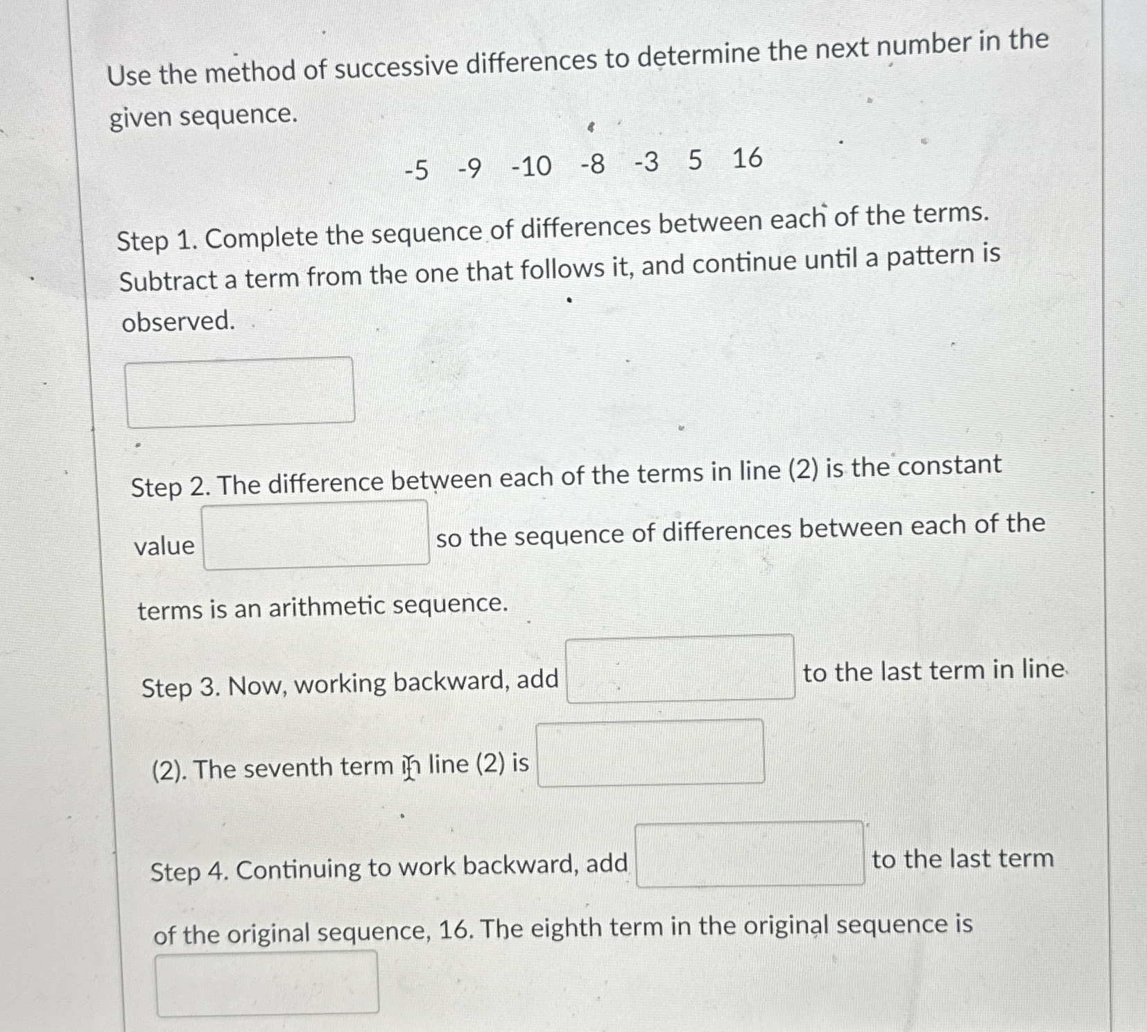 Solved Use the method of successive differences to determine | Chegg.com