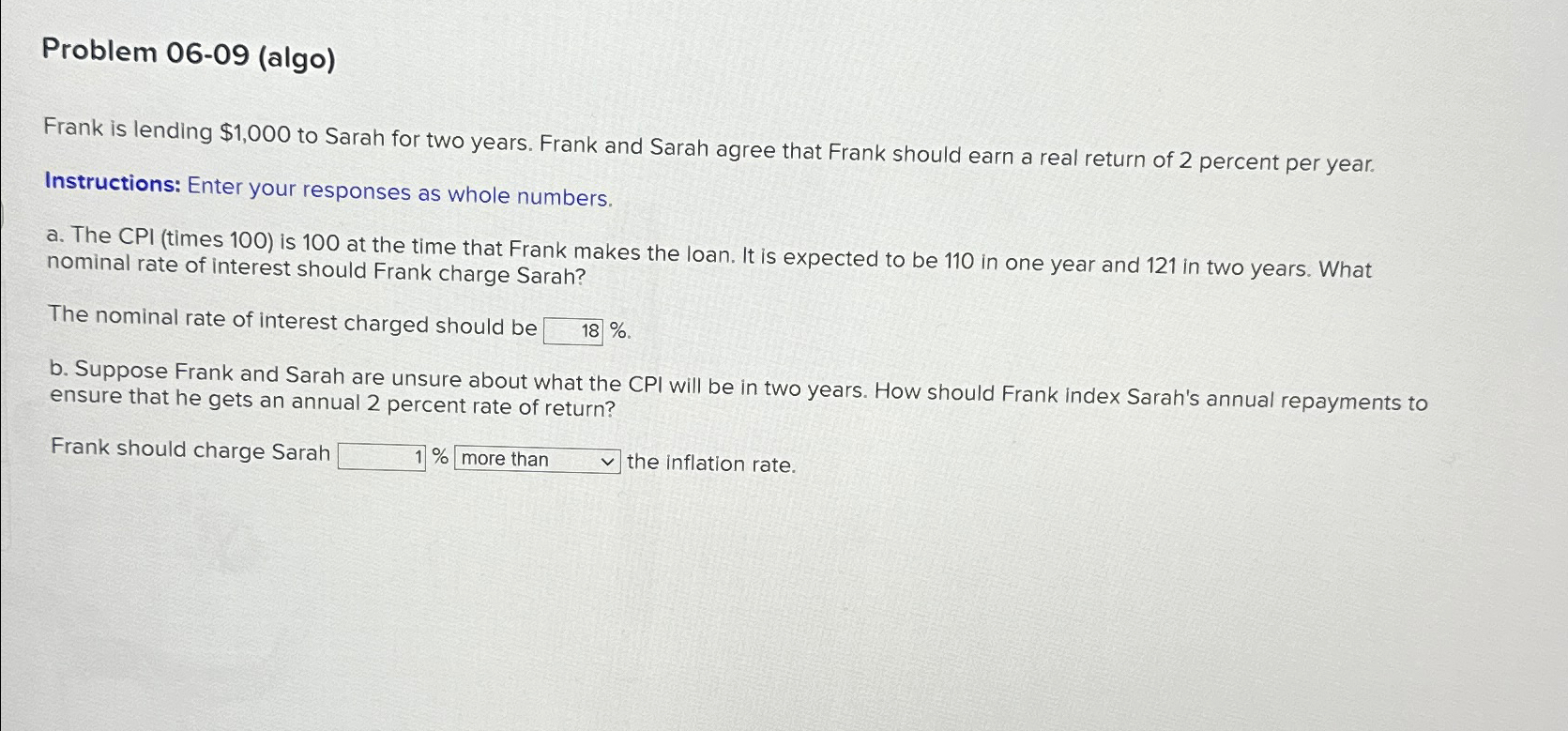 Solved Problem 06-09 (algo)Frank is lending $1,000 ﻿to Sarah | Chegg.com