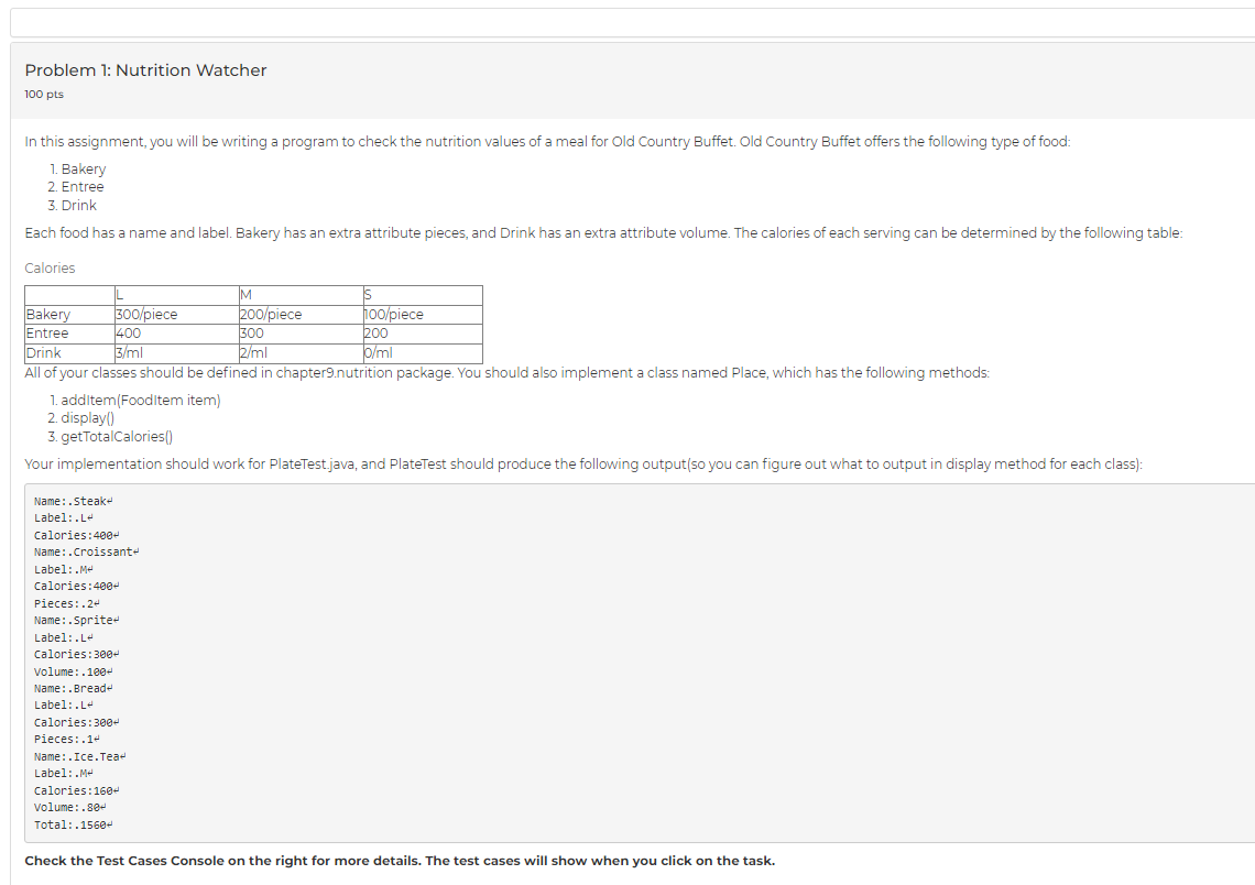 Solved Problem 1: Nutrition Watcher In this assignment, you | Chegg.com