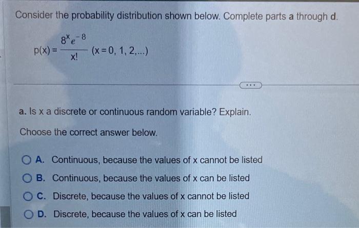 Solved Consider the probability distribution shown below. | Chegg.com
