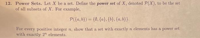 Solved Power Sets. Let X be a set. Define the power set of | Chegg.com