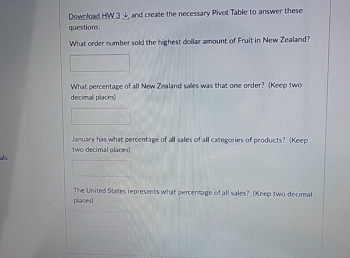 Solved Download HW 3£ ﻿and create the necessary Pivot Table | Chegg.com