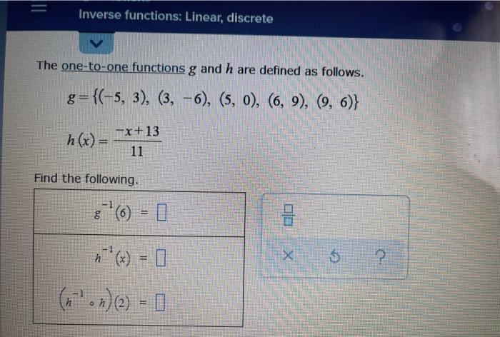 Solved Inverse functions: Linear, discrete The one-to-one | Chegg.com