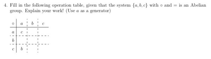 Solved 4. Fill in the following operation table, given that | Chegg.com