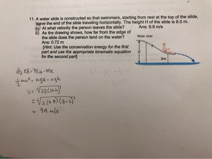 Solved 11. A water slide is constructed so that swimmers, | Chegg.com