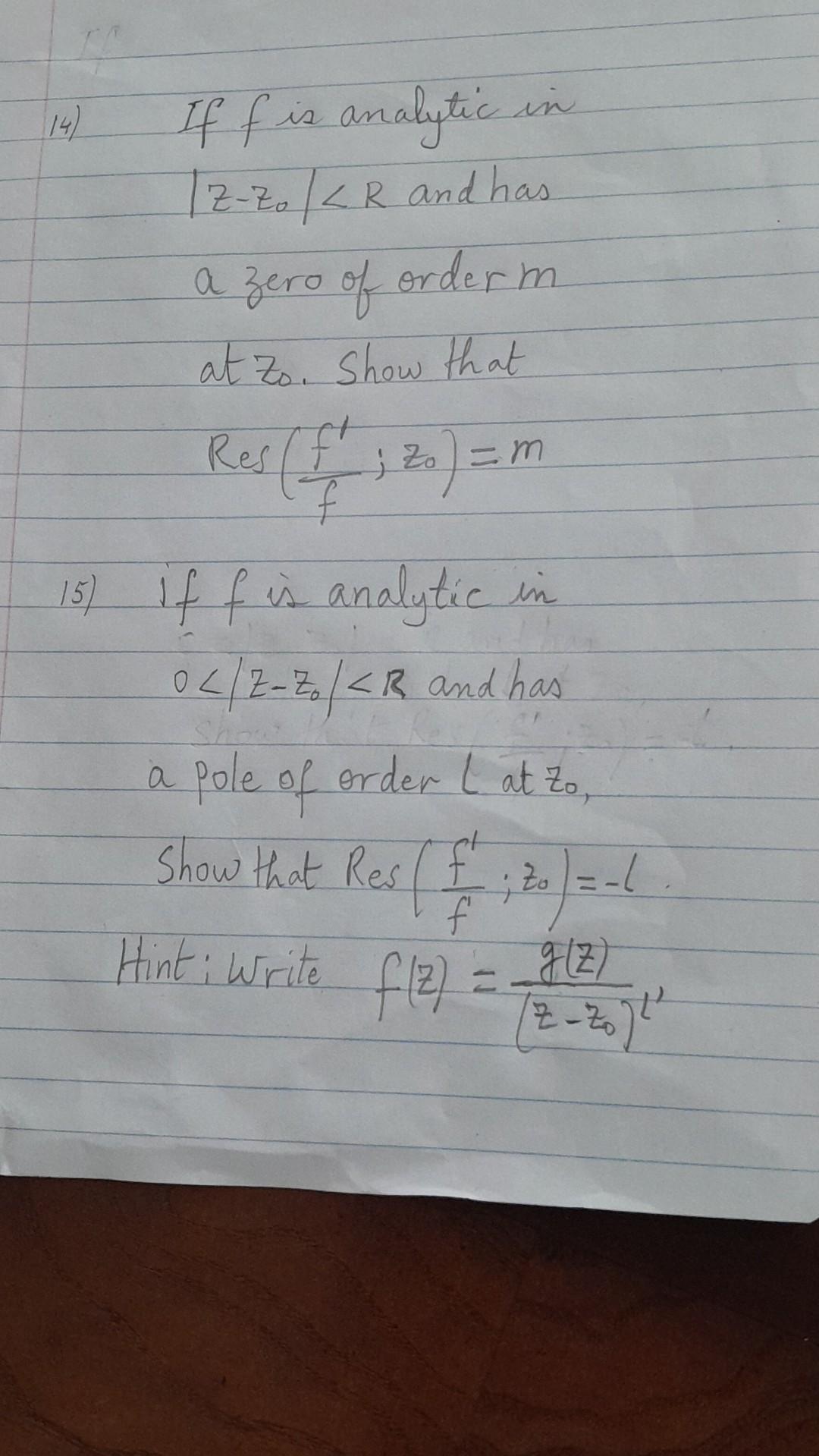 Solved If f is analytic in ∣z−z0∣ | Chegg.com