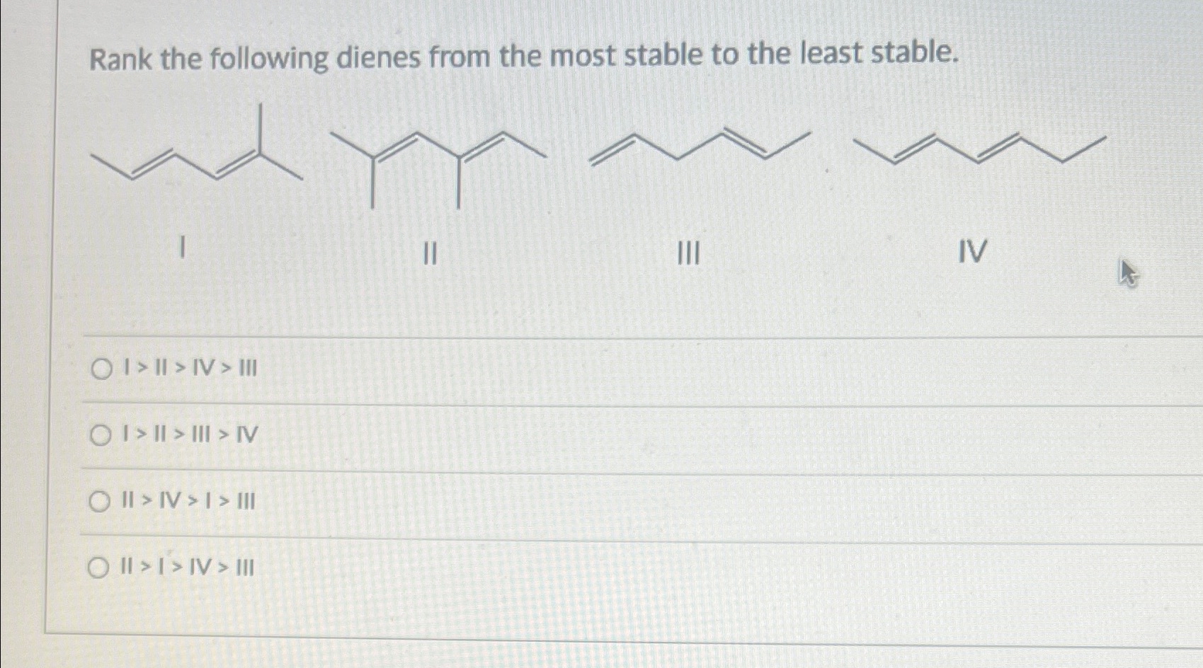 Solved Rank the following dienes from the most stable to the | Chegg.com