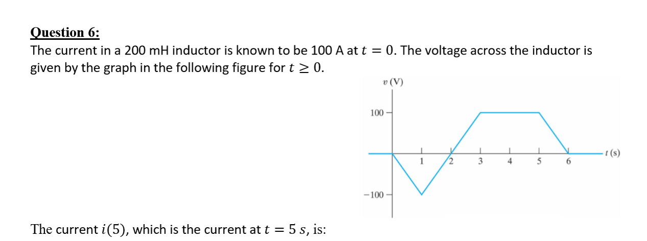 Solved Question 6:The current in a 200mH ﻿inductor is known | Chegg.com