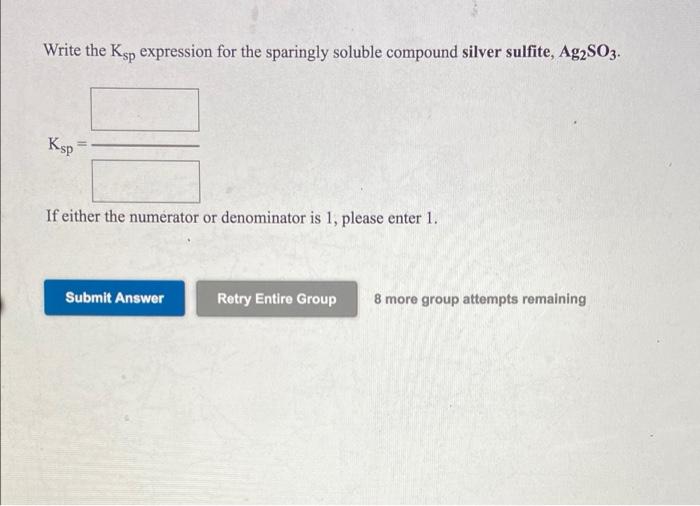 Solved Write the Ksp expression for the sparingly soluble | Chegg.com
