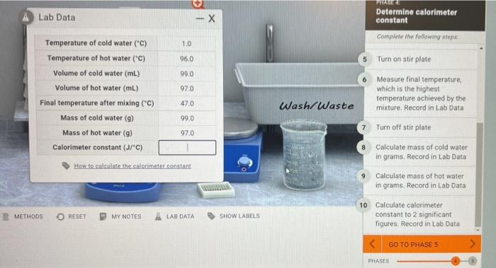 Solved Lab Data - X Determine calorimeter constant Complete | Chegg.com