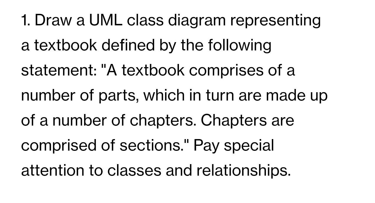 Solved 1. Draw a UML class diagram representing a textbook | Chegg.com