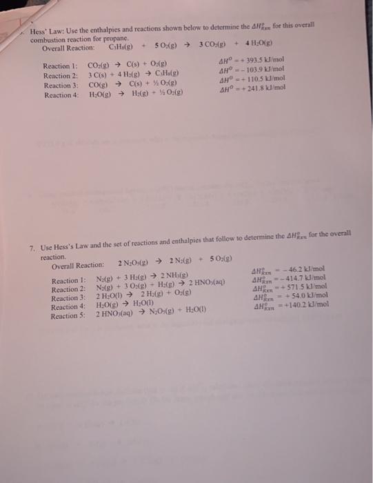 Solved Hess' Law: Use the enthalpies and reactions shown | Chegg.com