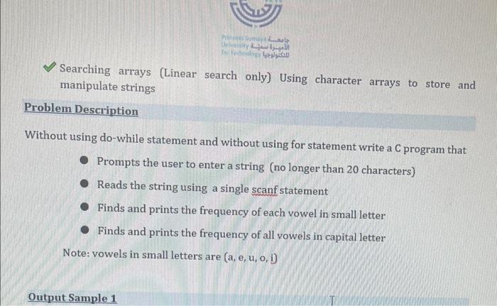 Solved Searching arrays (Linear search only) Using character | Chegg.com