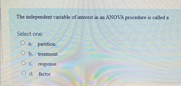 Solved The independent variable of interest in an ANOVA | Chegg.com