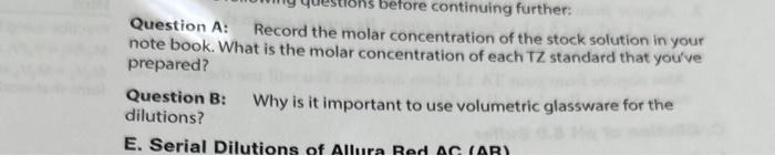 Solved Question A: Record the molar concentration of the | Chegg.com