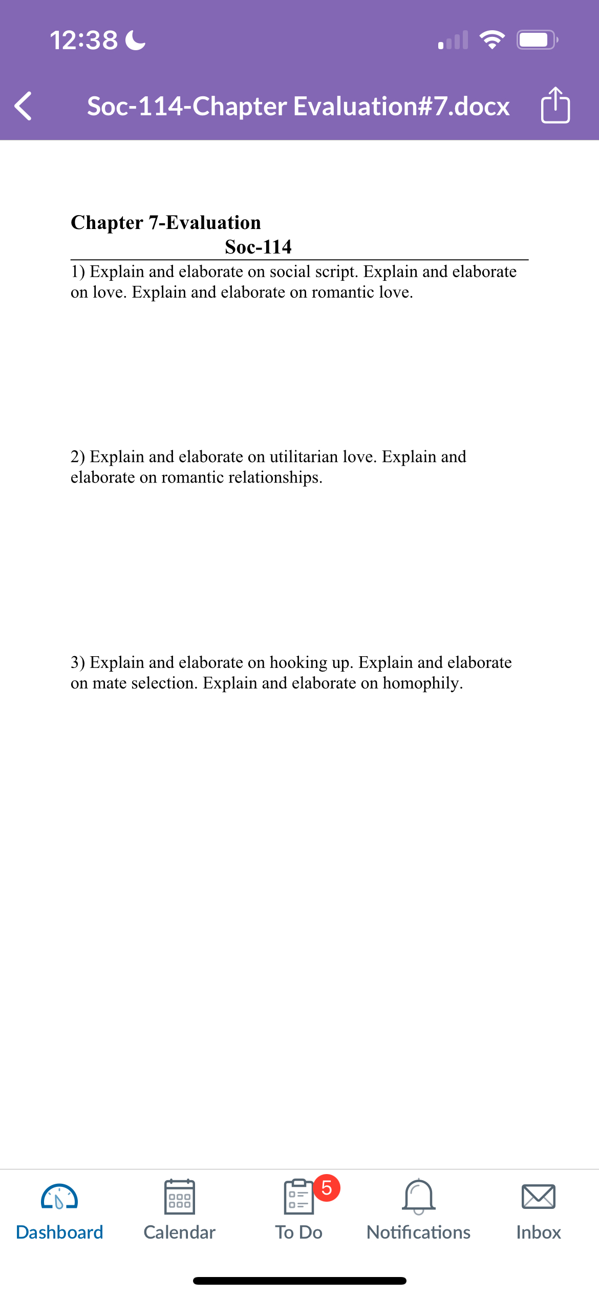 12:38 ﻿CSoc-114-Chapter Evaluation#7.docxChapter | Chegg.com