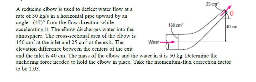 Solved A reducing elbow is used to deflect water flow at | Chegg.com