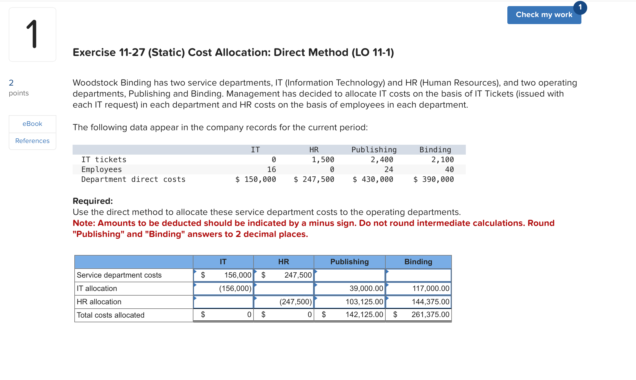 Solved Exercise 11-27 (Static) ﻿Cost Allocation: Direct | Chegg.com