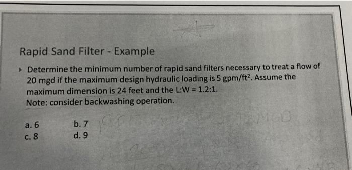 Solved Rapid Sand Filter - Example Determine the minimum | Chegg.com