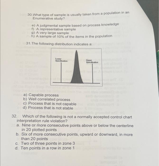 Solved 30. What type of sample is usually taken from a | Chegg.com