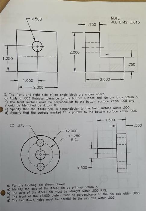 Solved 5. The front and right side of an angle block are | Chegg.com
