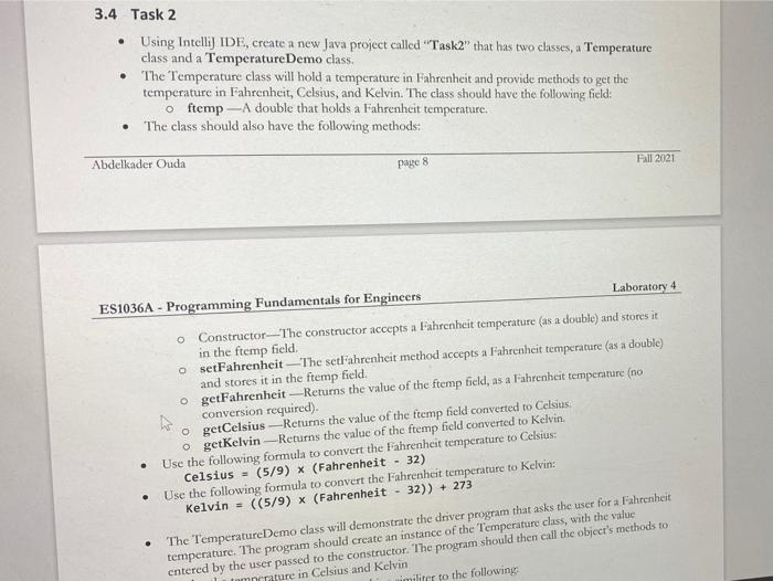Solved 3.4 Task 2 • Using Intellij IDE, create a new Java | Chegg.com