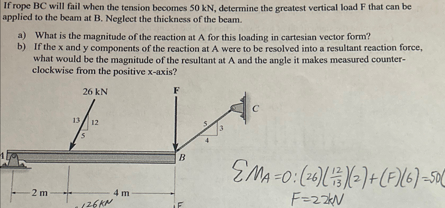 Solved If rope BC ﻿will fail when the tension becomes 50kN, | Chegg.com