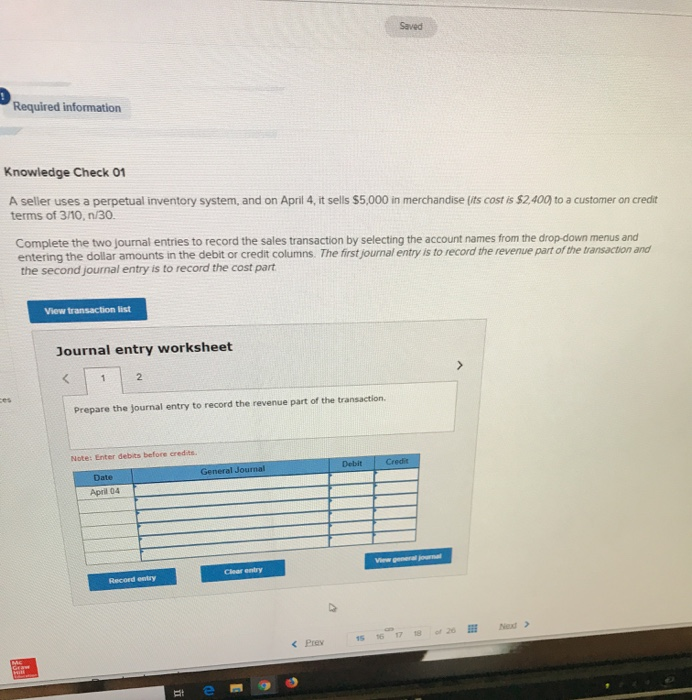 Solved Required information Knowledge Check 01 A seller uses | Chegg.com